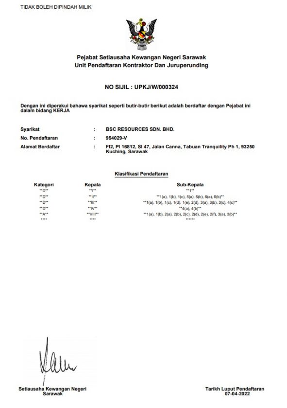 Licences & Registration | BSC Resources Sdn Bhd
